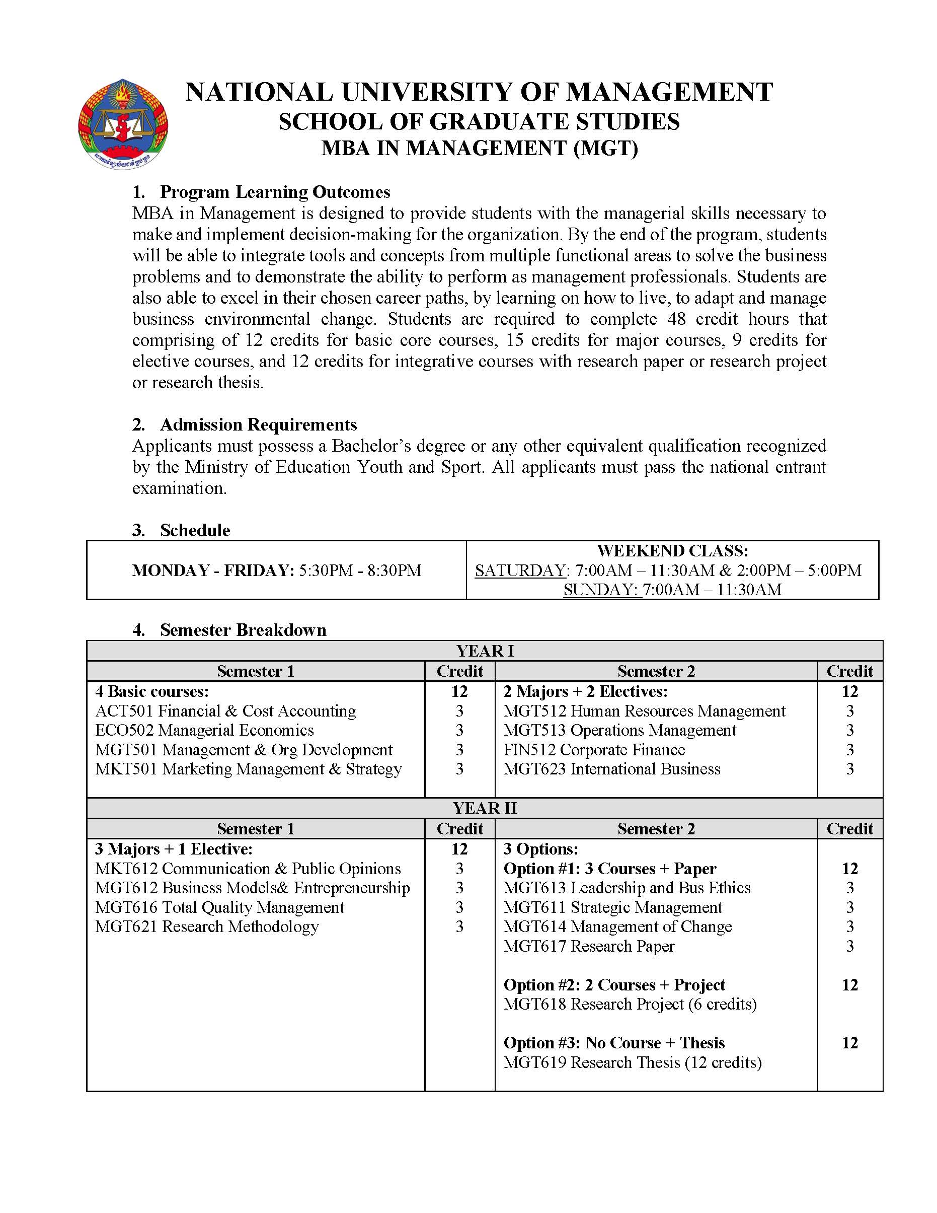 MBA in Management (MGT) – School of Graduate Studies