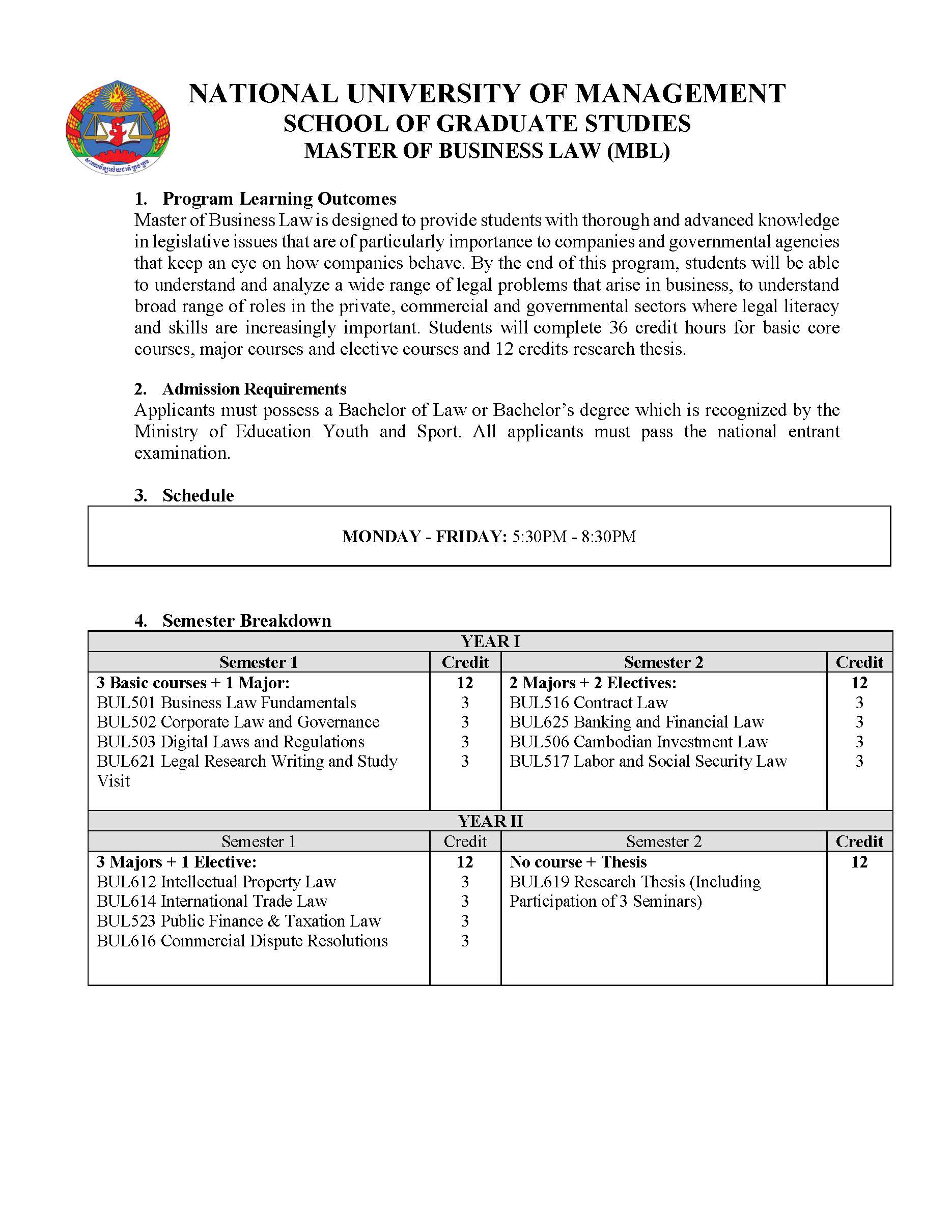 Master of Business Law (MBL) – School of Graduate Studies