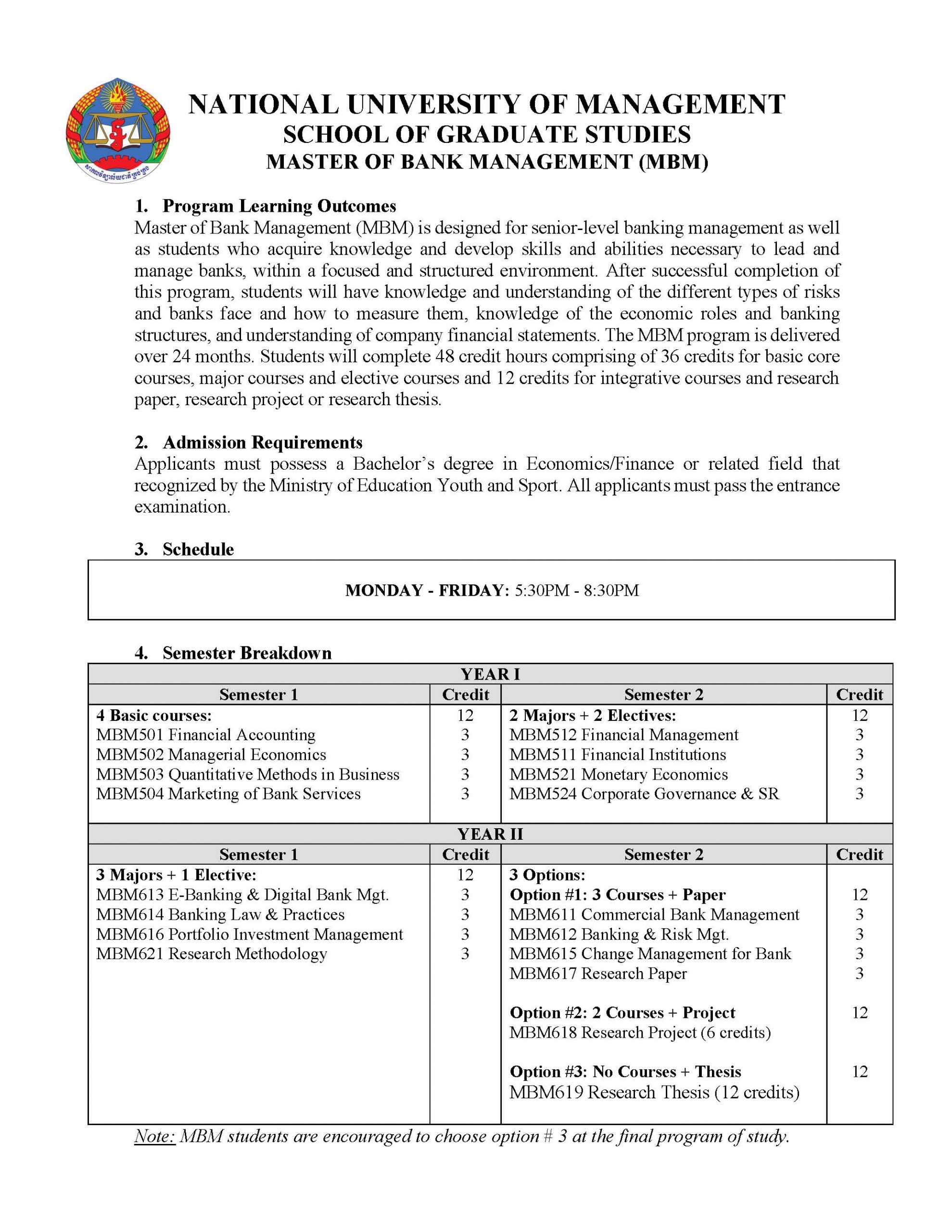 Master of Bank Management (MBM)